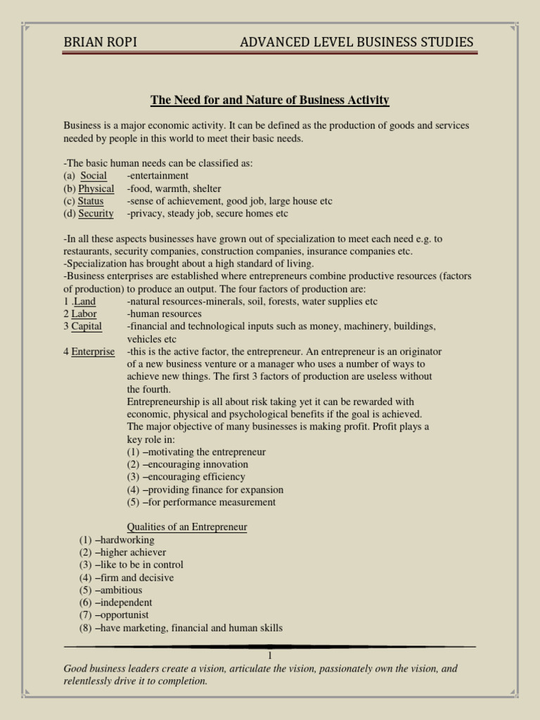 Shamel Business Advanced Level Business Studies-1 | PDF | Cost Of Living | Factors Of Production