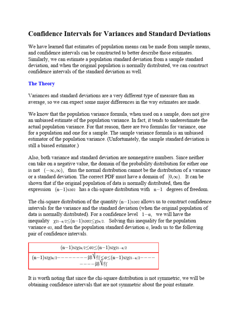 Confidence Intervals For Variances and Standard Deviations | PDF ...