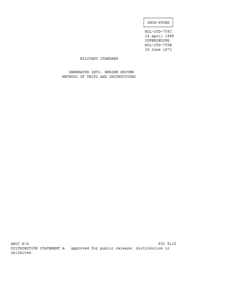 MIL STD 705C Engine Driven Generator Sets | PDF