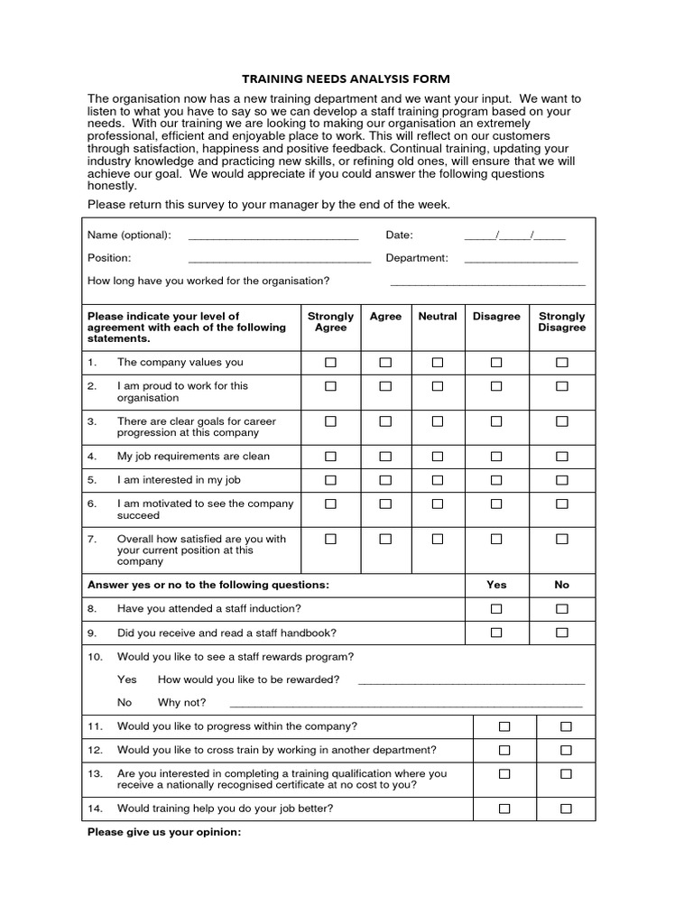 Training Needs Analysis Form | Download Free PDF | Organizational ...
