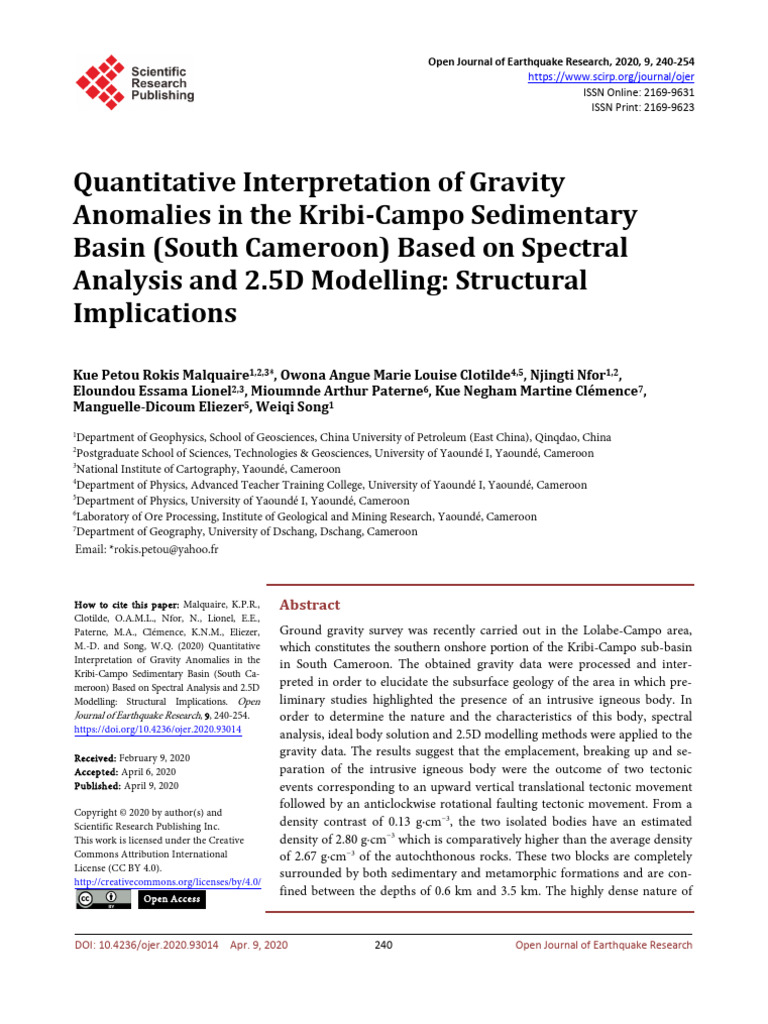 Quantitative Interpretation of Gravity Anomalies in The Kribi-Campo Sedimentary Basin | PDF ...