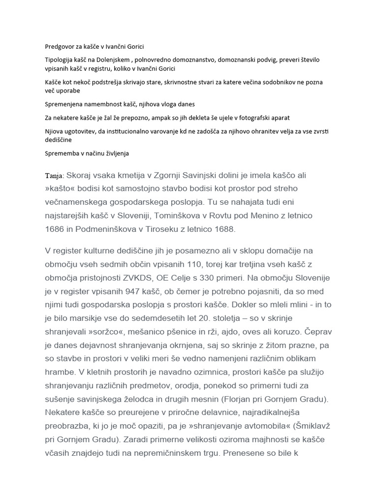 Predgovor Za Kašče V Ivančni Gorici | PDF