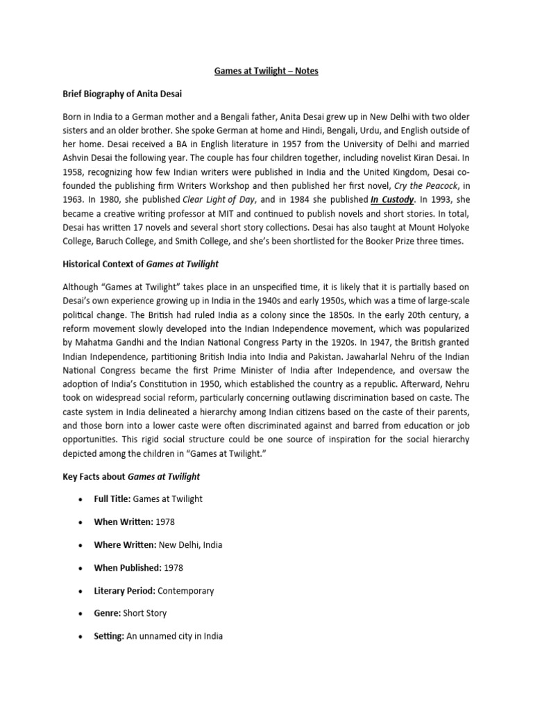 Games at Twilight - Notes | PDF