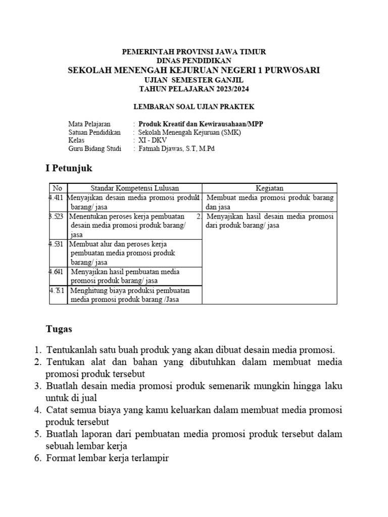 Soal Uji Level PKK MPP Xi DKV TP 2023 2024 | PDF