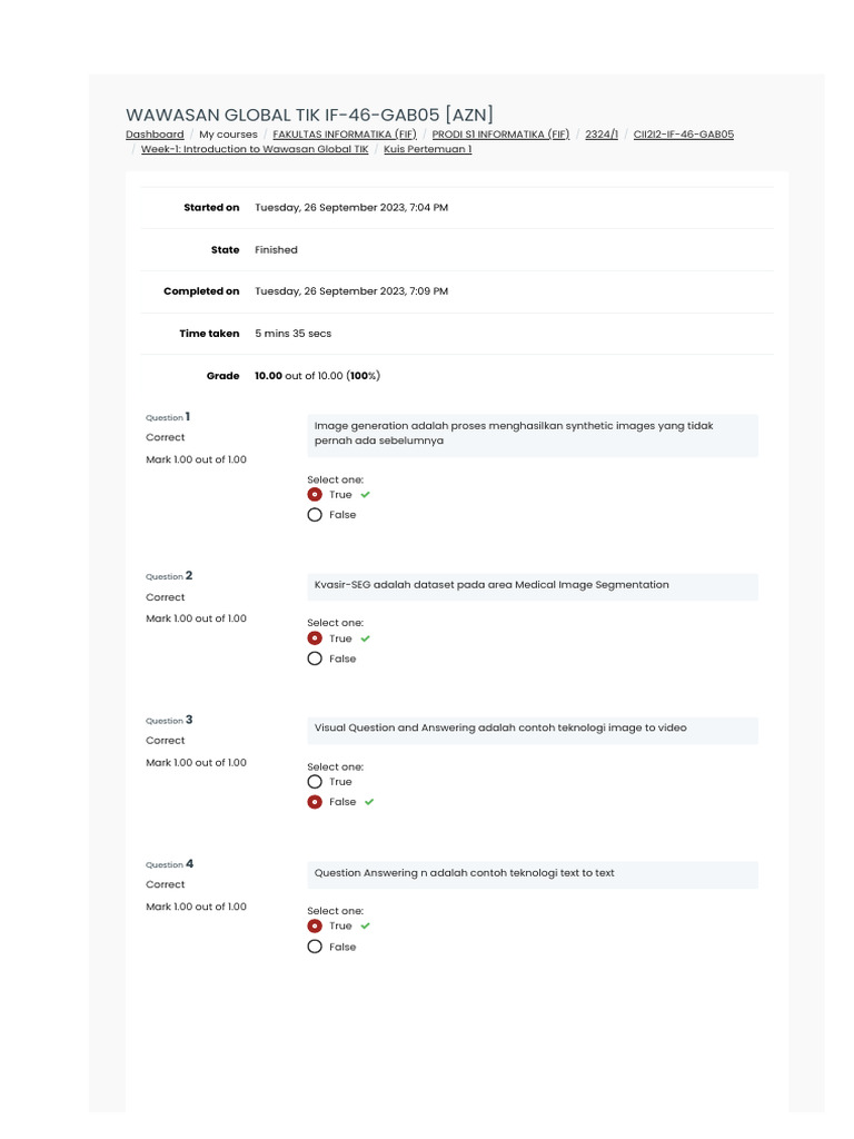 Kuis Pertemuan 1 - Attempt Review | PDF