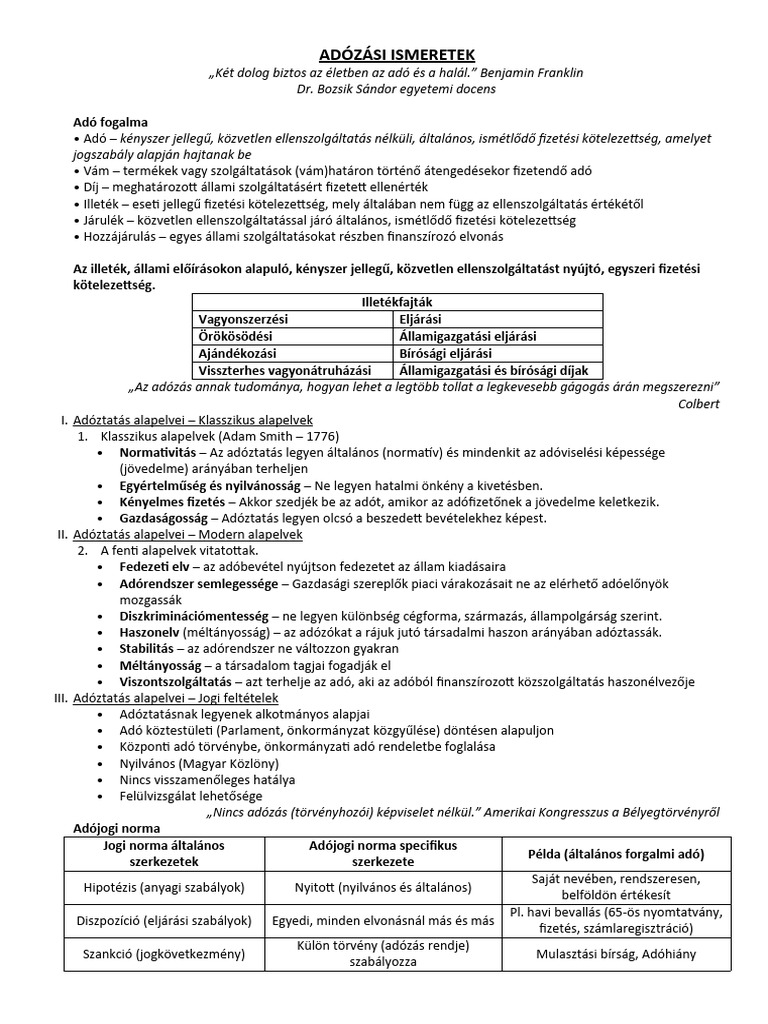 ADÓZÁSI ISMERETEK - Alapok | PDF