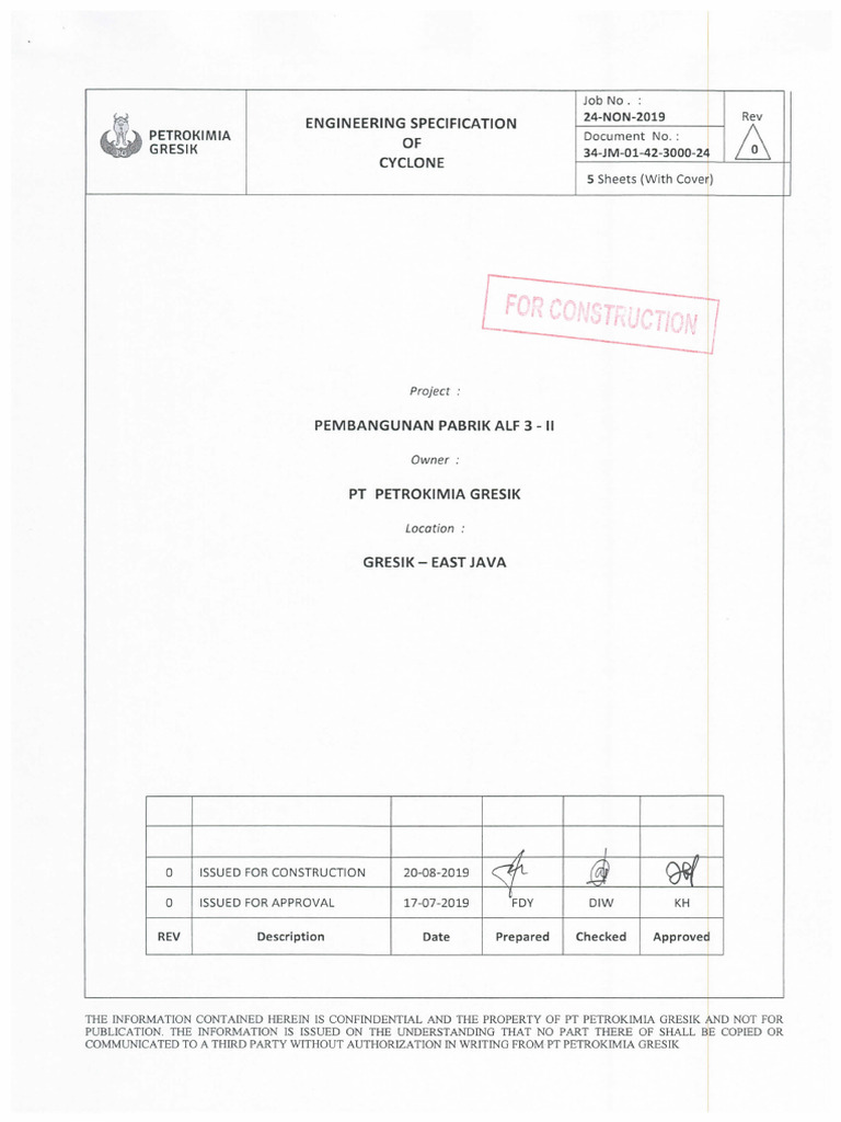 Engineering Specification of Cyclone | PDF
