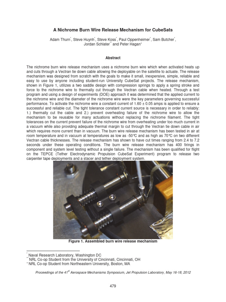 A Nichrome Burn Wire Release Mechanism | PDF | Physical Sciences ...