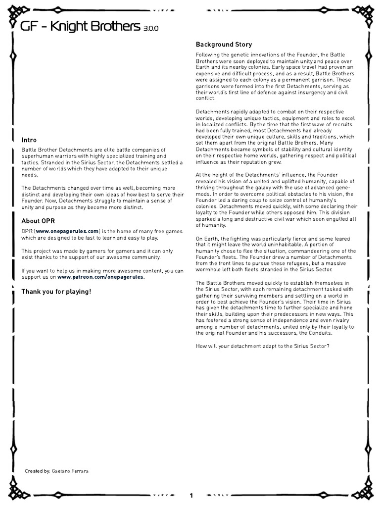 GF - Battle Brothers (Knight Brothers) 3.0.0 | PDF