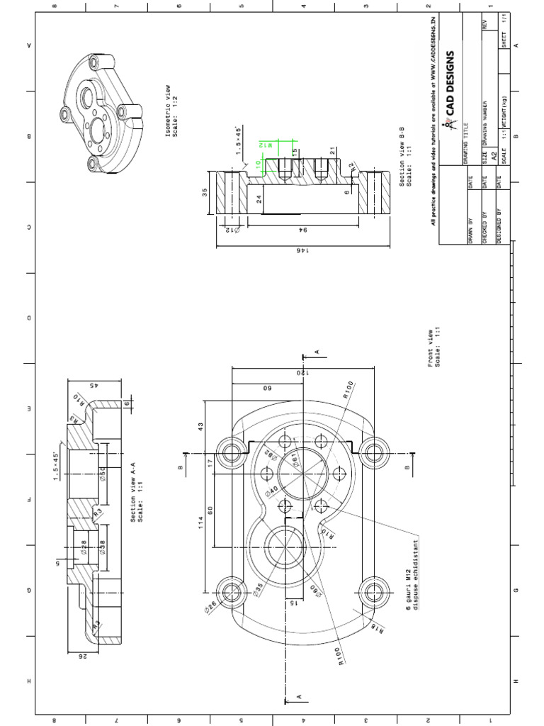 Mechanical Practice Drawing Sheets For AutoCAD CATIA NX SOLIDWORKS and ...