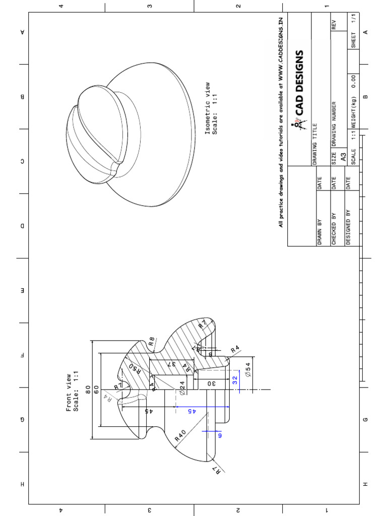 Mechanical Practice Drawing Sheets For AutoCAD CATIA NX SOLIDWORKS and ...