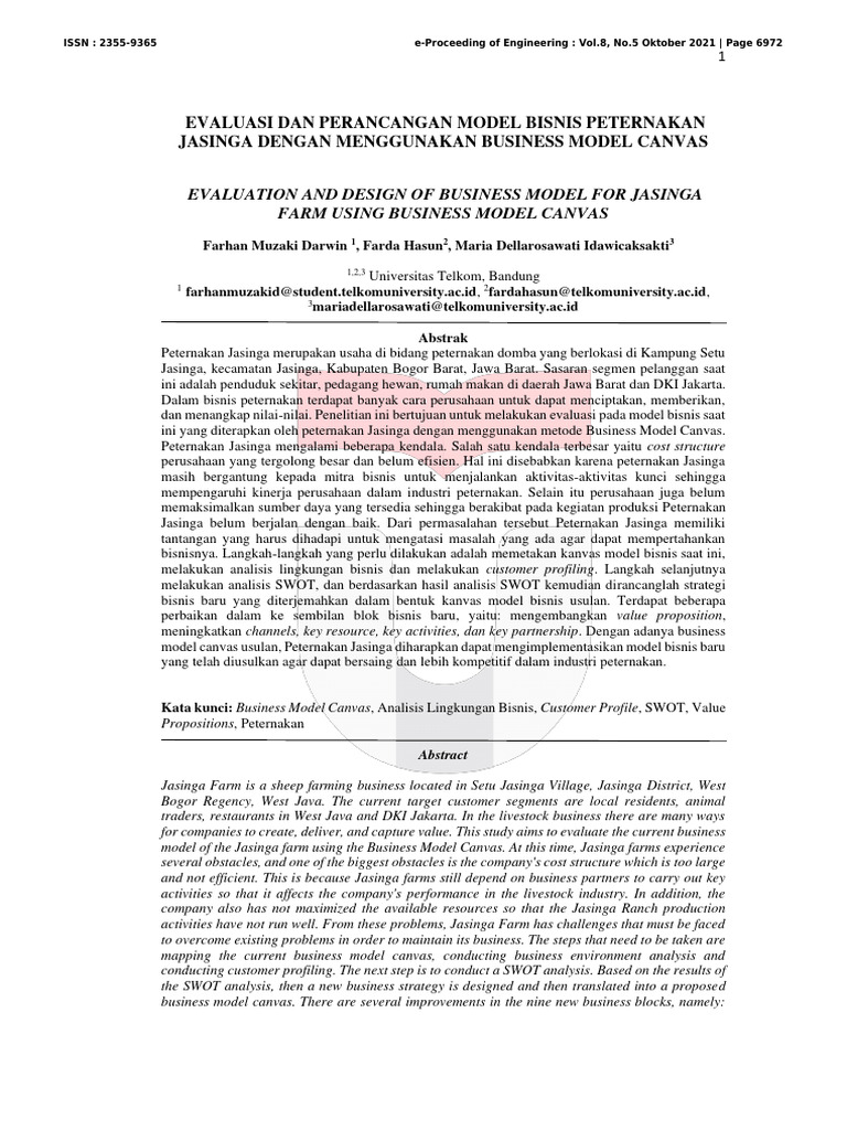 Evaluasi Dan Perancangan Model Bisnis Peternakan Jasinga Dengan Menggunakan Business Model ...