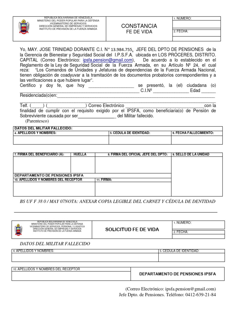 Formatos de Fe de Vida | Descargar gratis PDF | Gobierno