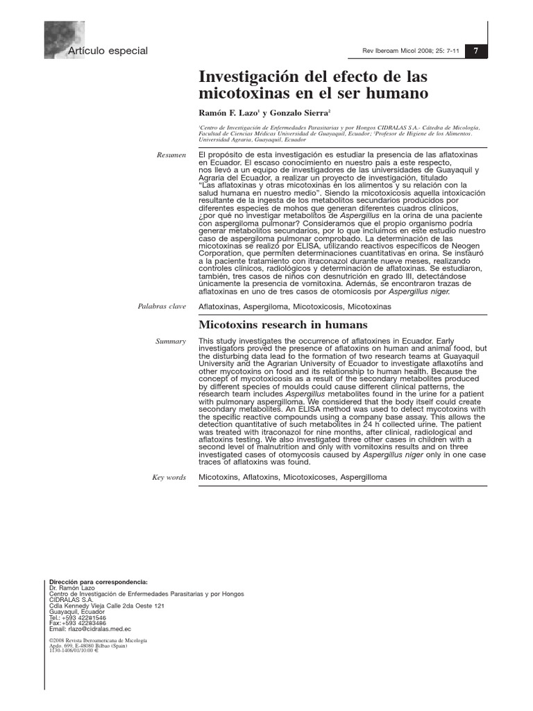 casos de MICOTOXICOSIS EN HUMANOS | PDF