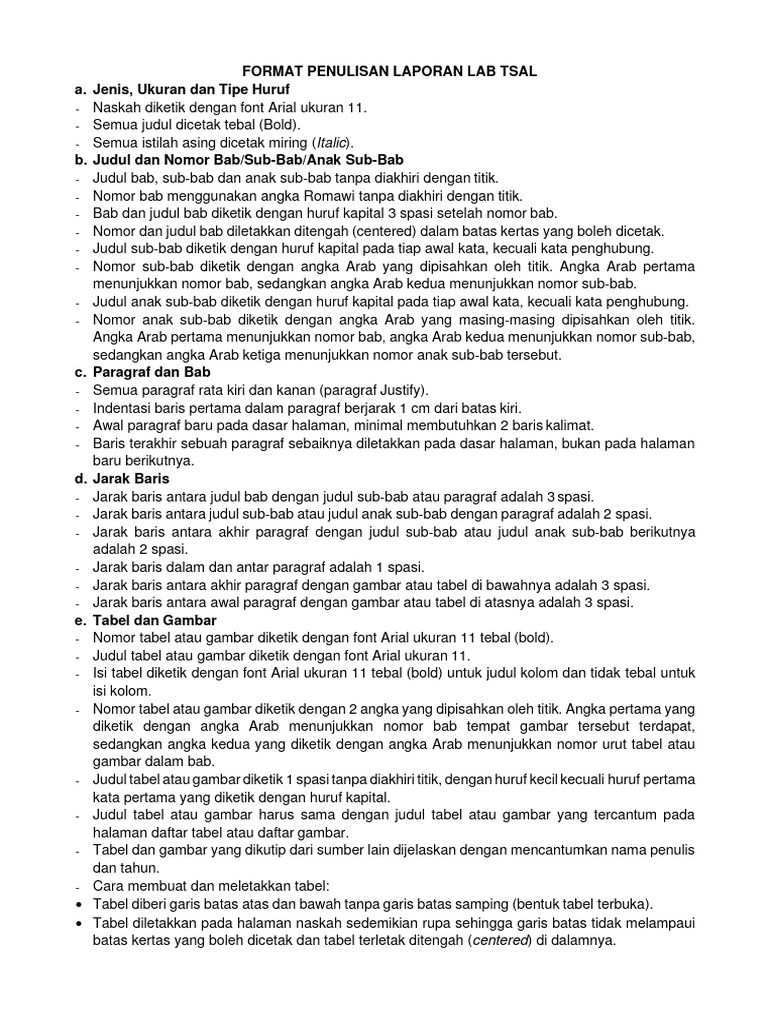 Format Penulisan Laporan Lab TSAL | PDF