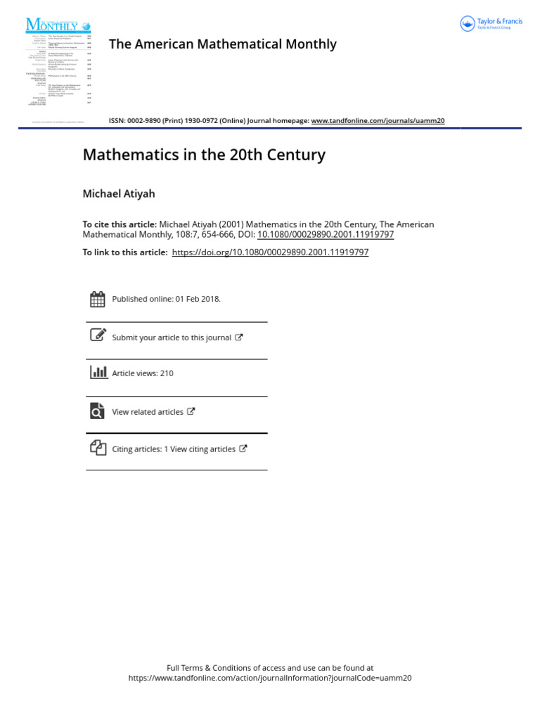 Mathematics in The 20th Century | PDF