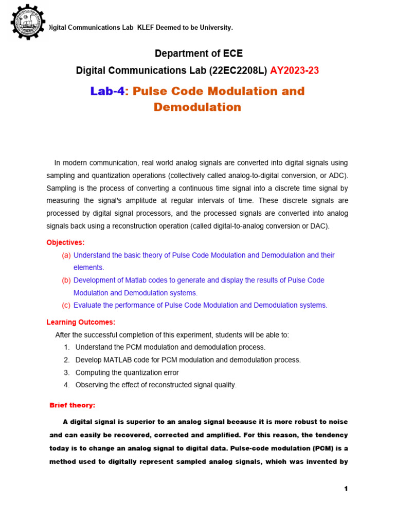 PCM in Digital Communications | PDF | Sampling (Signal Processing) | Modulation