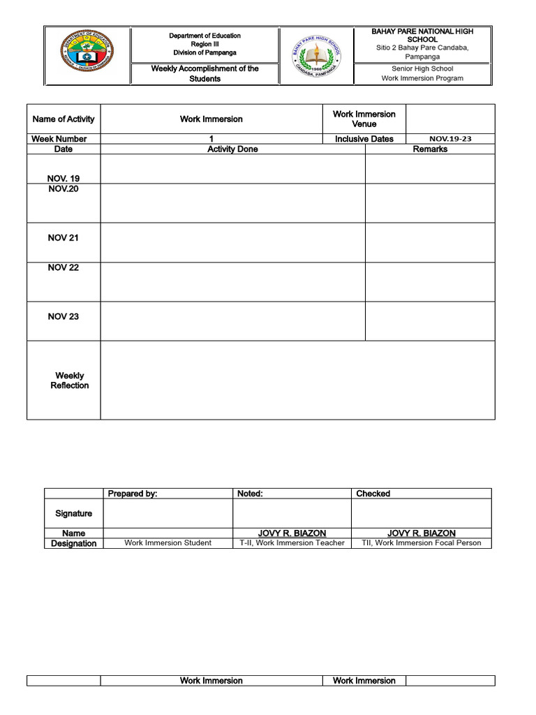 ANNEX X Weekly Accomplishment of The Students 1 | PDF