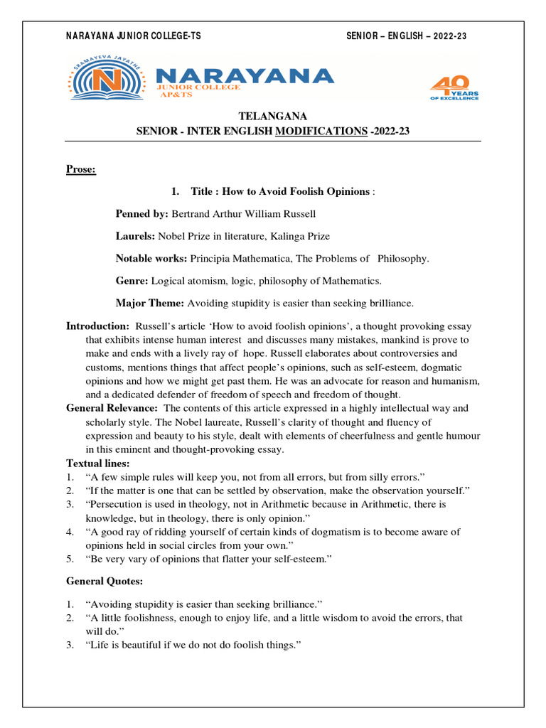 English Essays for Senior Students | PDF | Bertrand Russell | Poetry