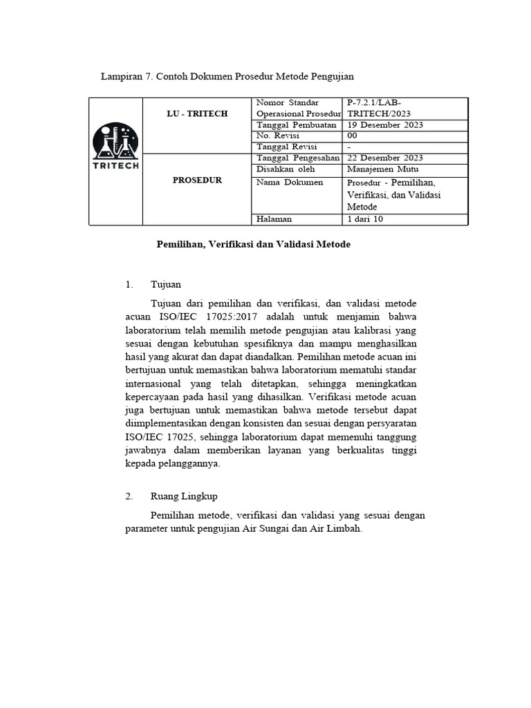 Lampiran 7. Contoh Dokumen Prosedur Metode Pengujian (Klausul 7) | PDF | Seni | Komputer