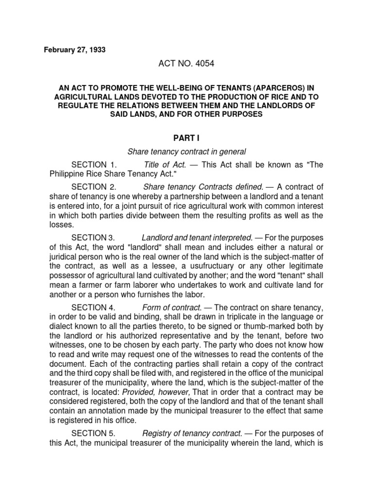 The Philippine Rice Share Tenancy Act | PDF | Leasehold Estate | Landlord