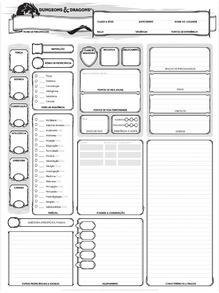 Ficha - Dungeons And Dragons 5e (D&D) | PDF