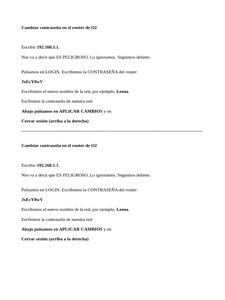 Cambiar Contraseña en El Router de O2 | PDF