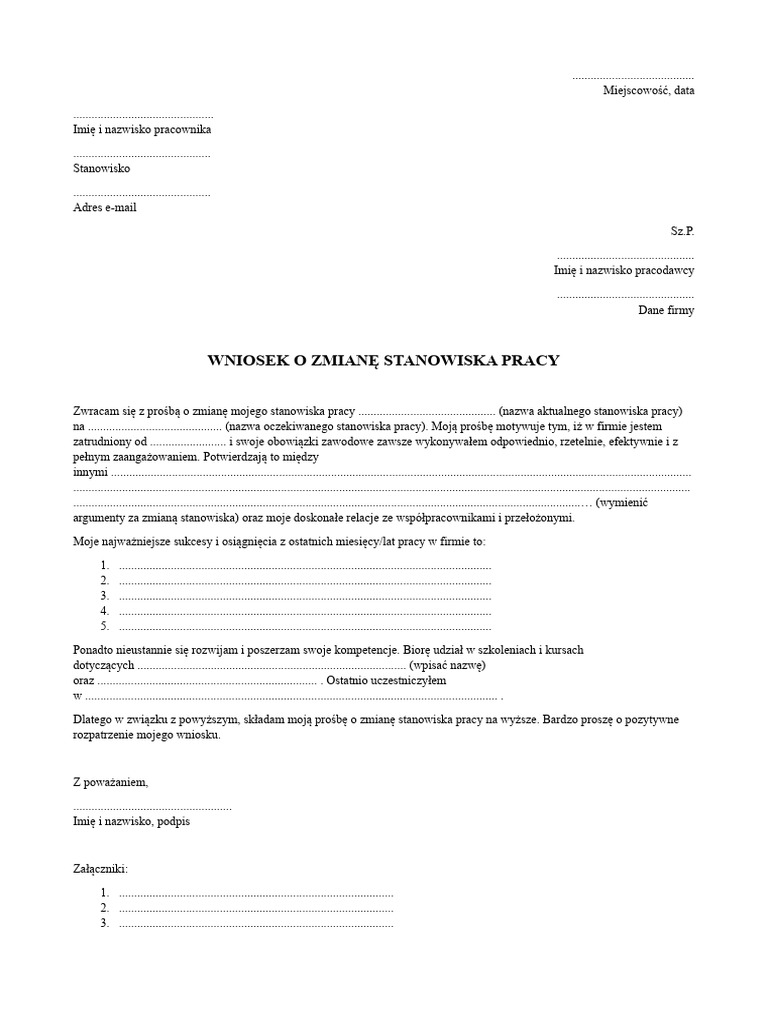 Wniosek o Zmiane Stanowiska Pracy | PDF