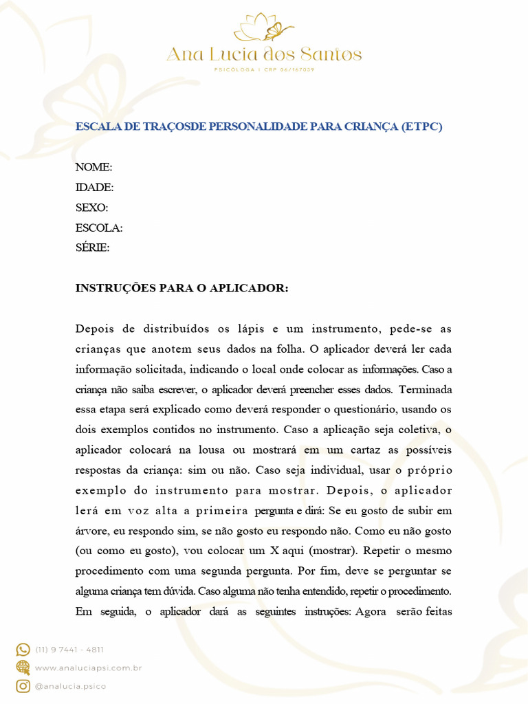 Etpc - Teste - Folha de Aplicação | PDF