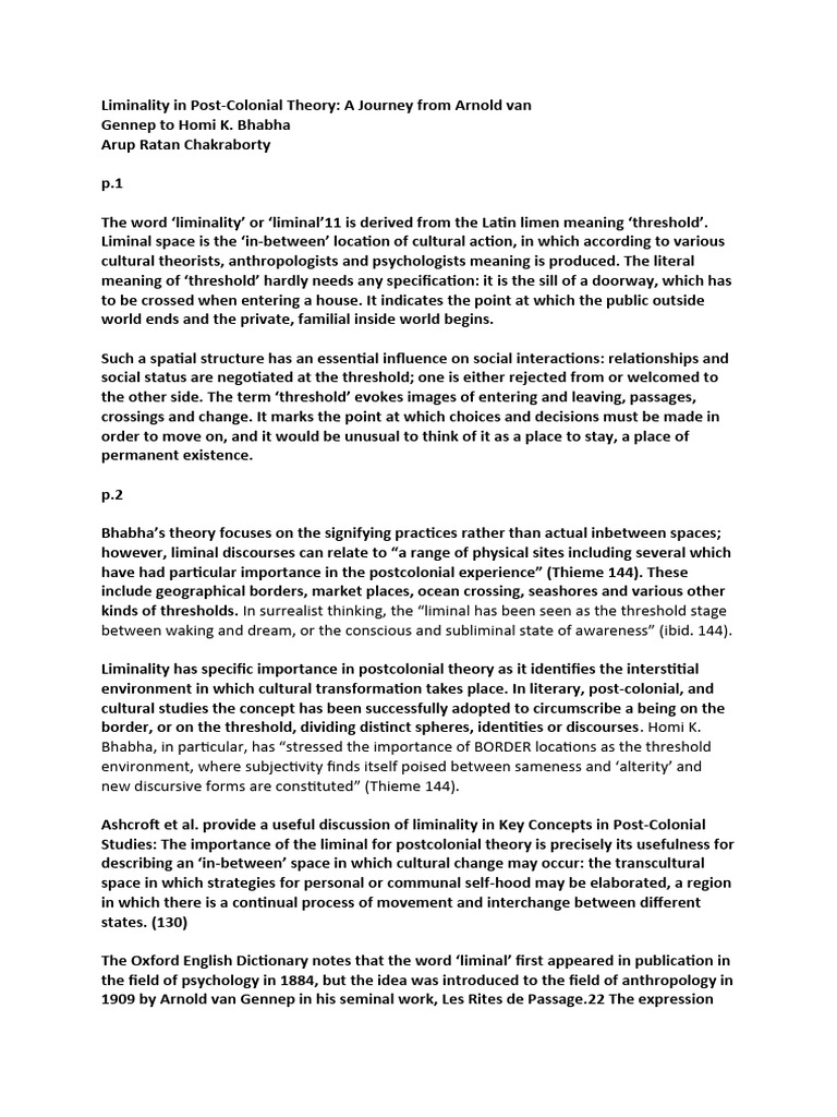 Liminality in Bhabha's Postcolonial Theory | PDF | Rituals ...