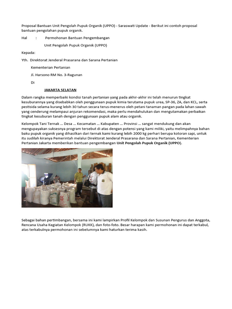 Proposal Bantuan Unit Pengolah Pupuk Organik | PDF