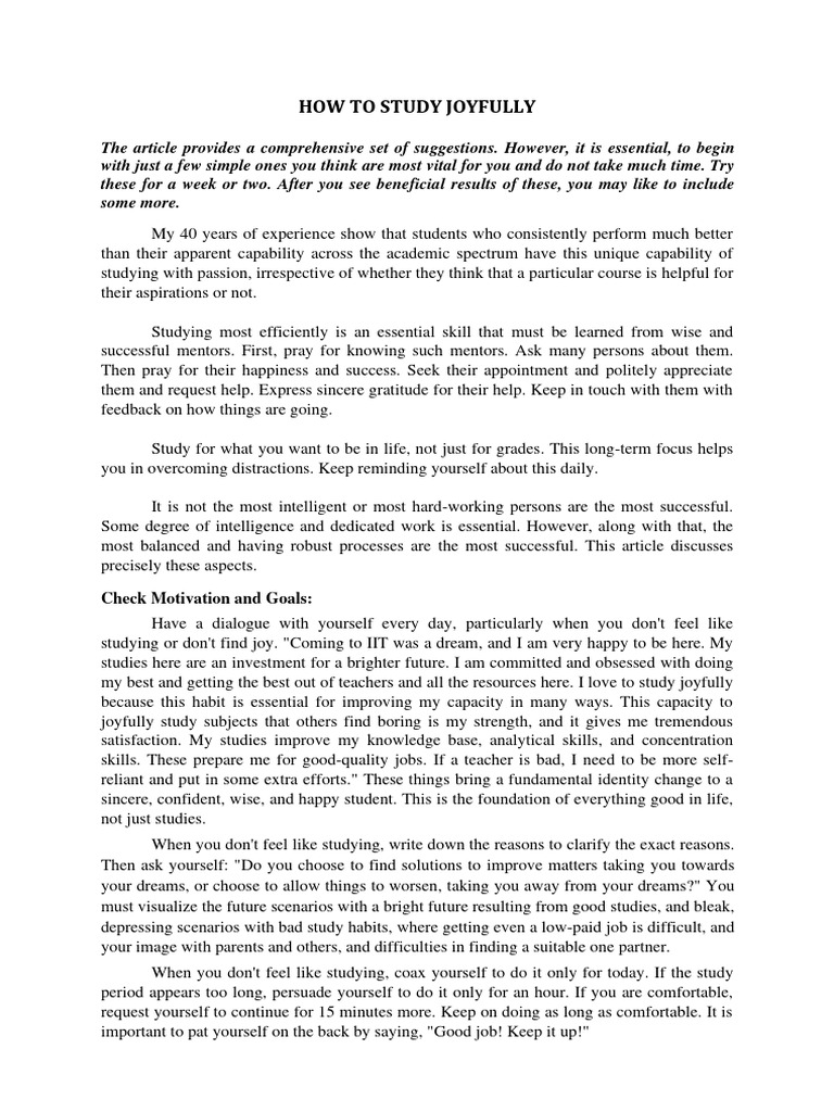How To Study Joyfully Pdf Theory Motivation