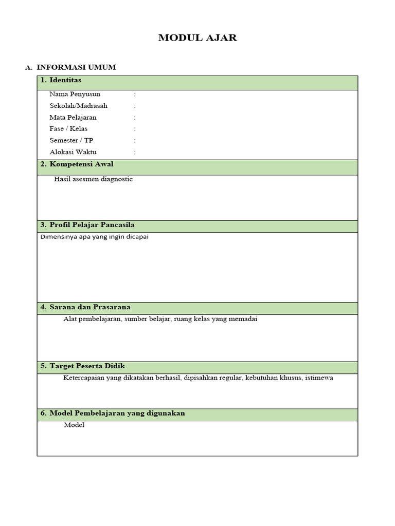 Template MODUL AJAR | PDF