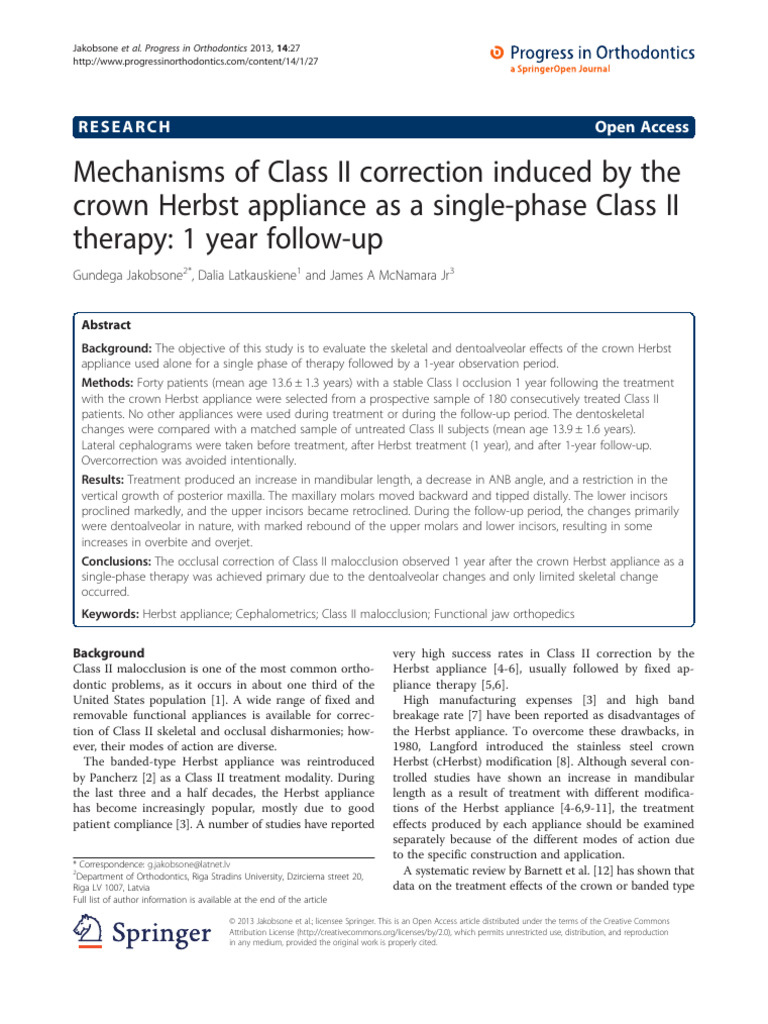 Mechanisms of Class II Correction Induced by The Crown Herbst Appliance ...