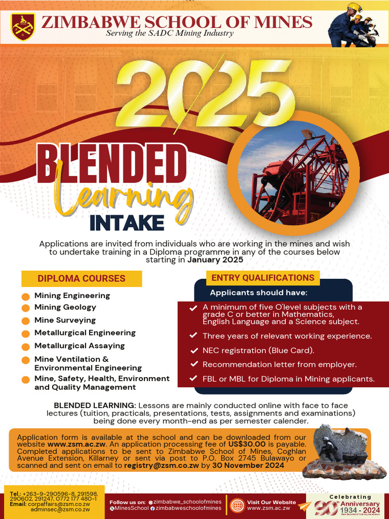 Zimbabwe School of Mines 2025 Diploma Intake | PDF