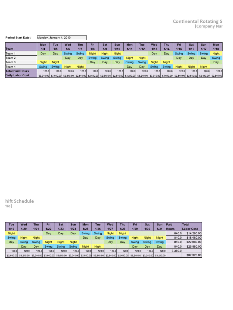 Continental Rotating Shift Schedule1 | PDF | Shift Work | Workplace