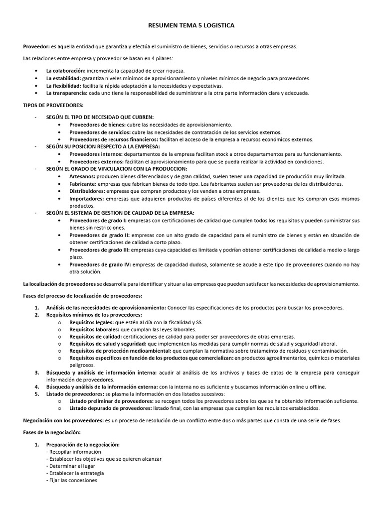 Resumen Tema 5 Logistica | PDF | Finanzas y dinero