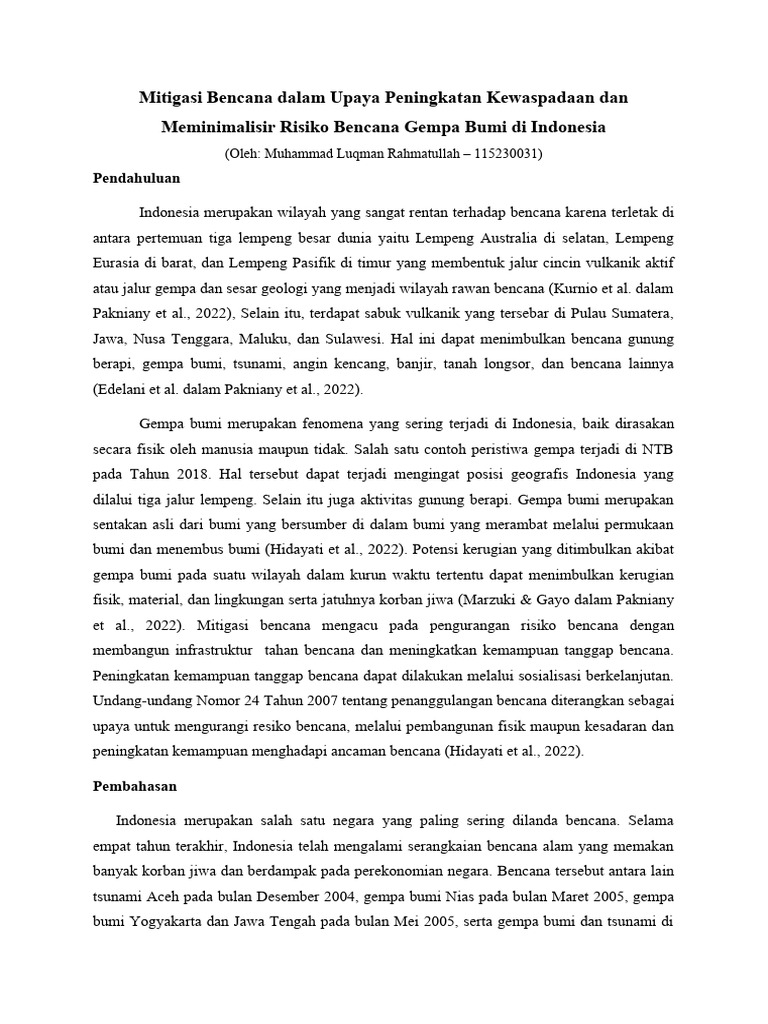Mitigasi Bencana Dalam Upaya Peningkatan Kewaspadaan Dan Meminimalisir