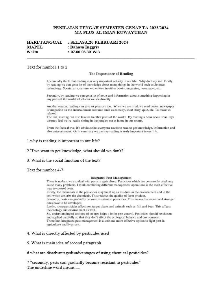 Soal PAT B.Inggris, Akidah, Sosiologi Dan Ekonomi Kelas 10 Genap 2023 | PDF | Karier ...
