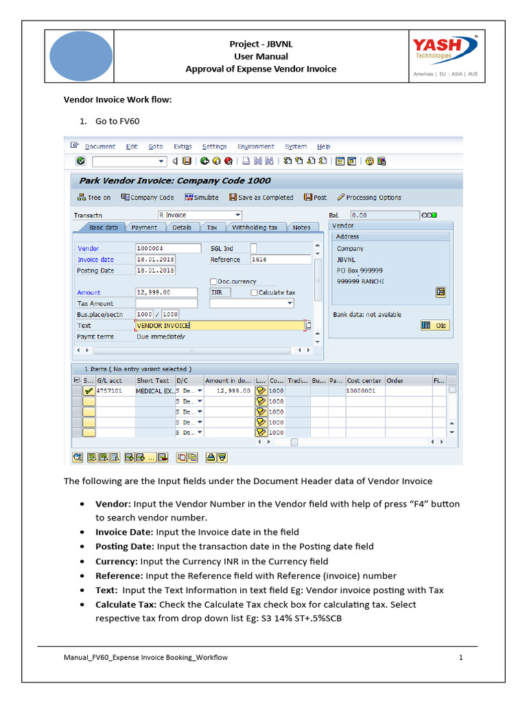 FV60 Vendor Invoice Approval Guide | PDF | Debits And Credits | Software