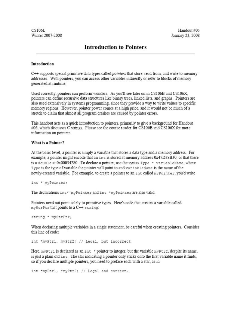 050 Pointers Pdf Pointer Computer Programming Integer Computer Science