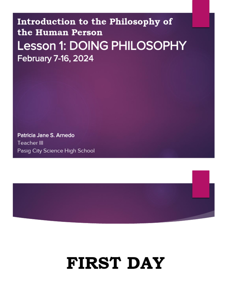 Lesson 1 Doing Philosophy - Day 1 4 - SY2324 | PDF