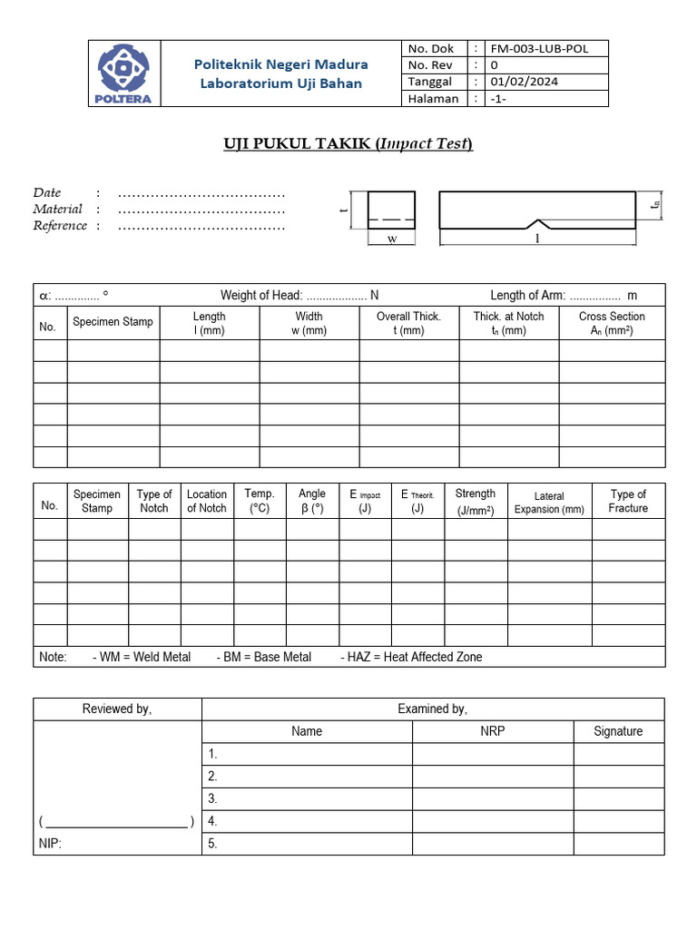 Form 003 - Impact Test | PDF