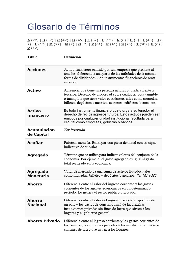 Glosario de Términos Económicos BCV | Descargar gratis PDF | Dinero ...