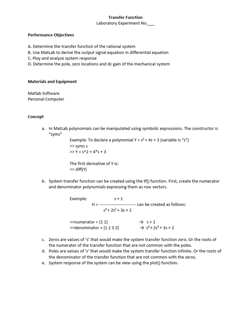 Expt 2 Transfer Function | PDF | Function (Mathematics) | Laplace Transform