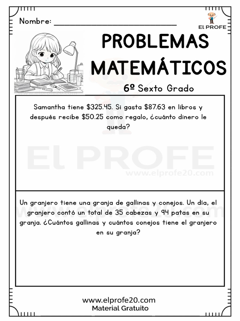 Cuadernillo de Problemas Matemáticos para Sexto Grado Elprofe20 | PDF