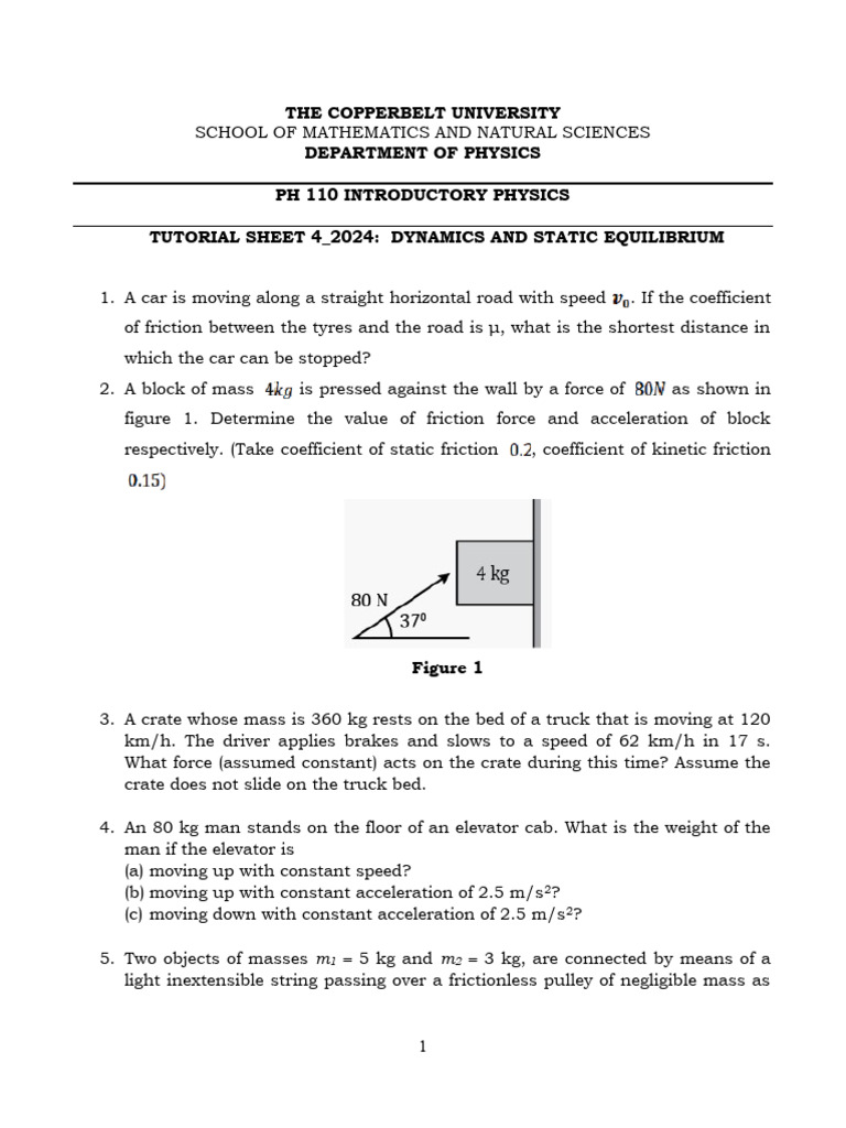 PH 110 Tutorial - 4 - Dynamics - 2024 | Download Free PDF | Friction | Force