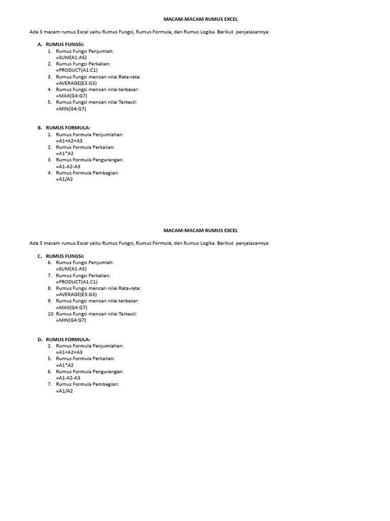 Macam-Macam Rumus Excel | PDF Macam-Macam Rumus Excel | PDF