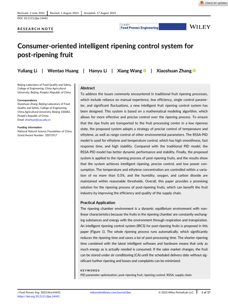 J Food Process Engineering - 2023 - Li - Consumer Oriented Intelligent ...