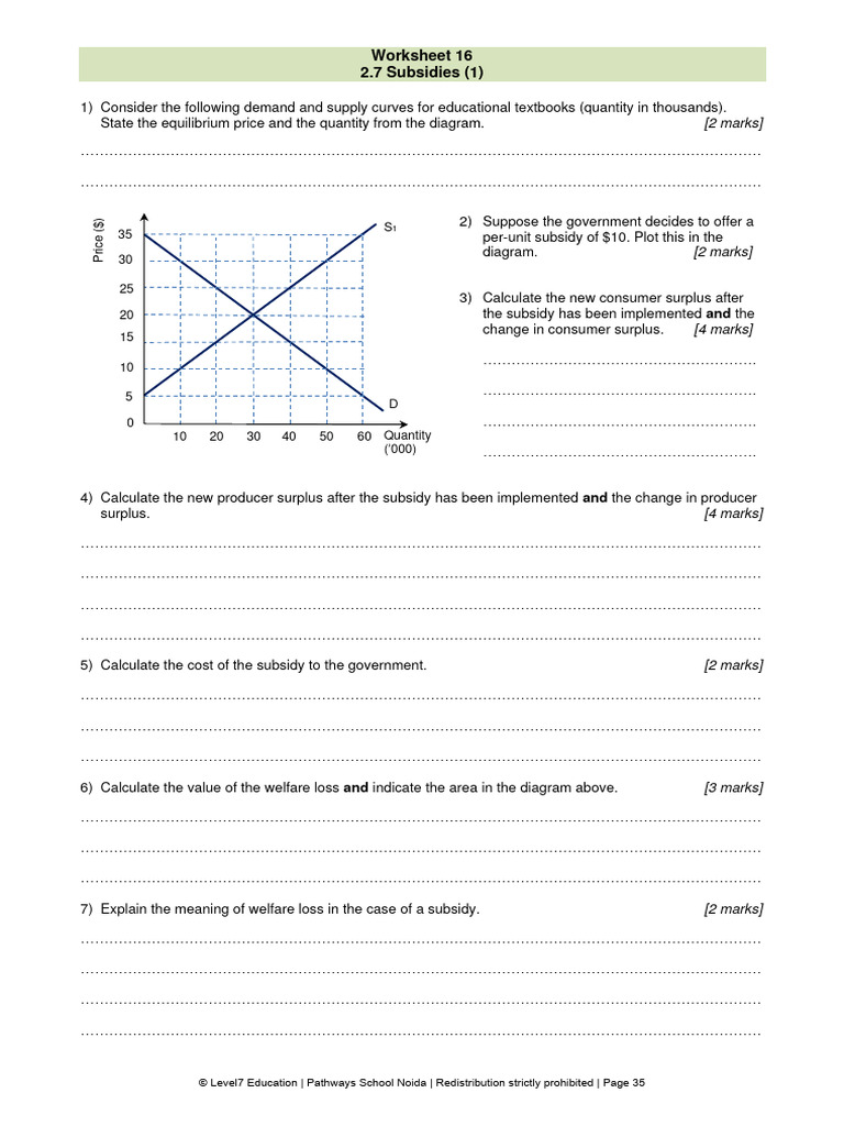 Worksheet - Subsidies | PDF | Economic Surplus | Economics